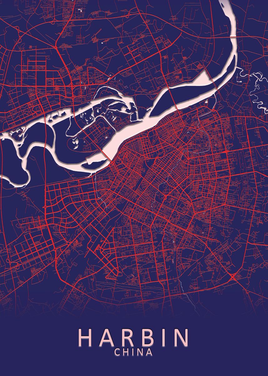 'Harbin China City Map' Poster, picture, metal print, paint by City Map ...