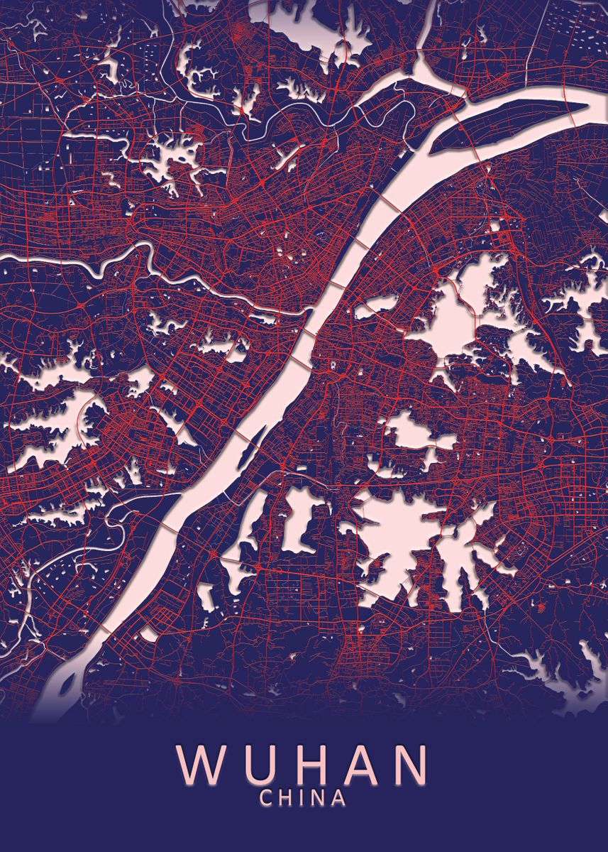 'Wuhan China City Map' Poster, picture, metal print, paint by City Map ...