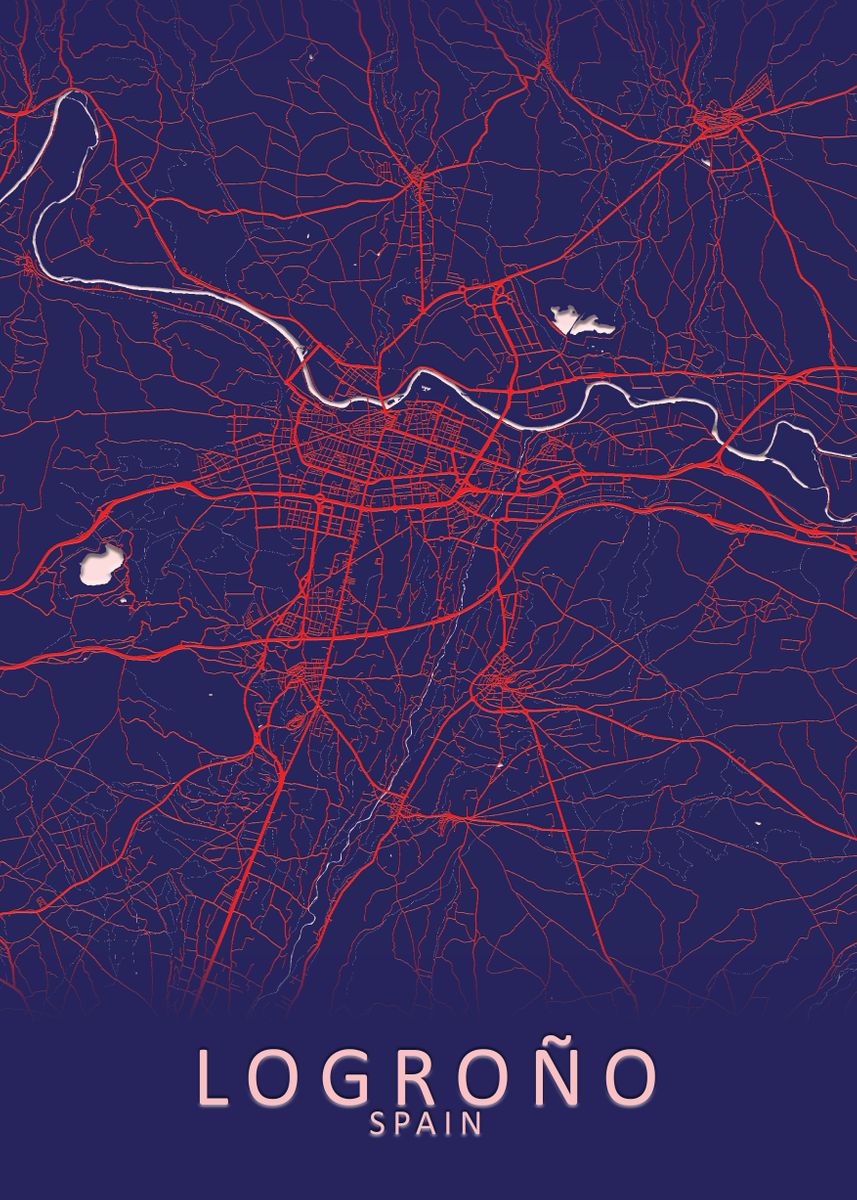 'Logrono Spain City Map' Poster, picture, metal print, paint by City ...