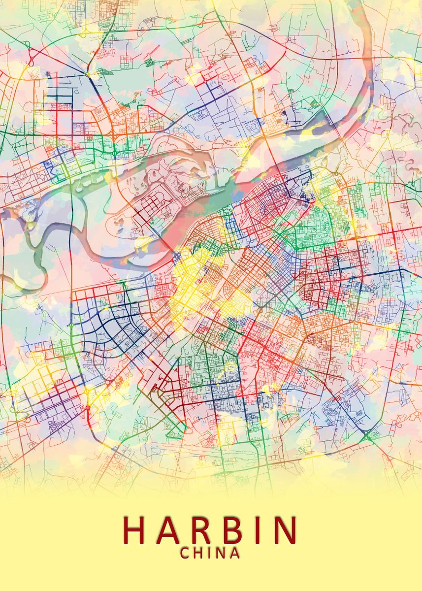 'Harbin China City Map' Poster by City Map Art Prints | Displate