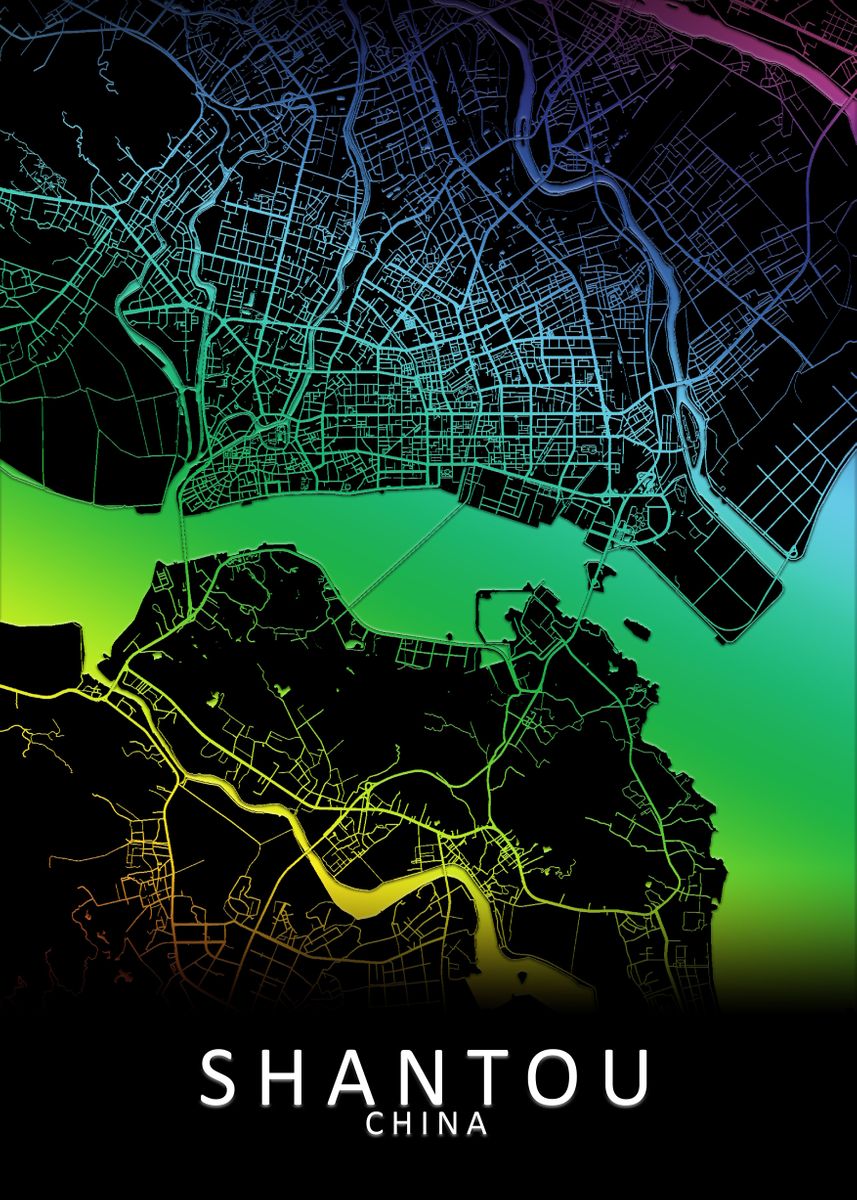 'Shantou China City Map' Poster, picture, metal print, paint by City ...