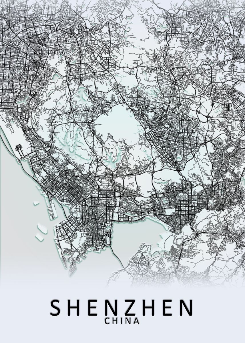 'Shenzhen China City Map' Poster, picture, metal print, paint by City ...