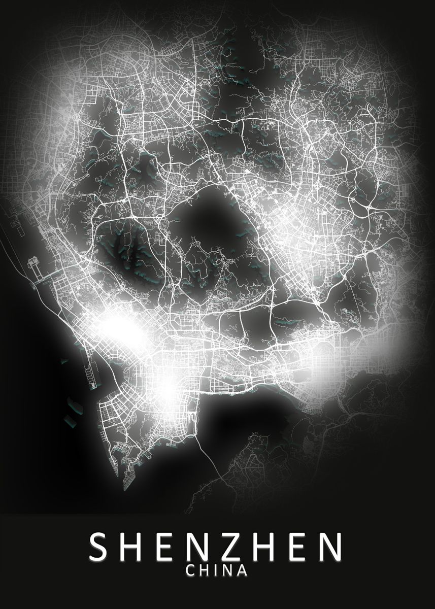 'Shenzhen China City Map' Poster, picture, metal print, paint by City ...