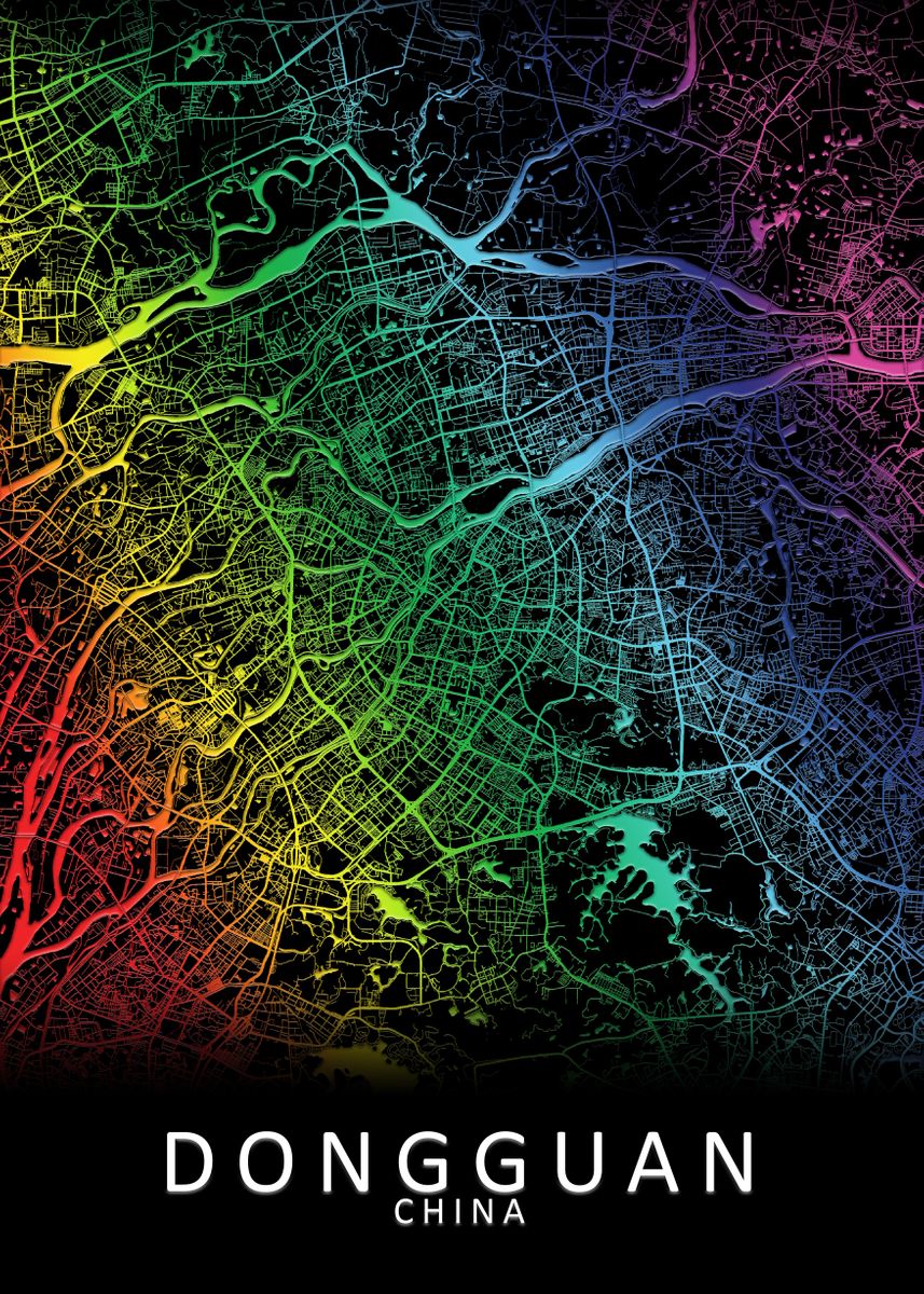 'Dongguan China City Map' Poster, picture, metal print, paint by City ...