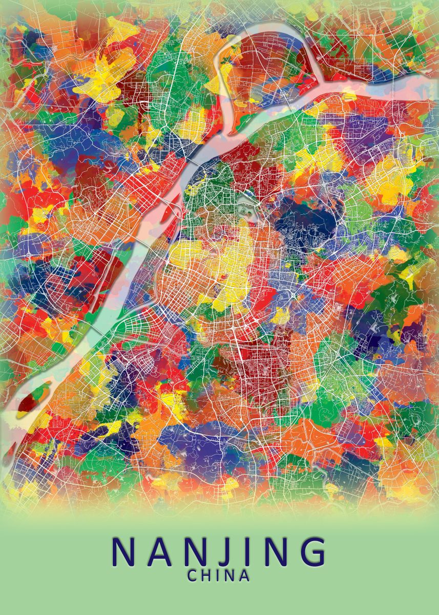 'Nanjing China City Map' Poster, picture, metal print, paint by City ...