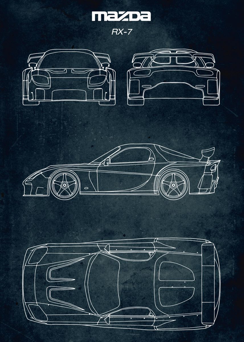 'No133 Mazda RX 7' Poster, picture, metal print, paint by Xavier Vieira ...