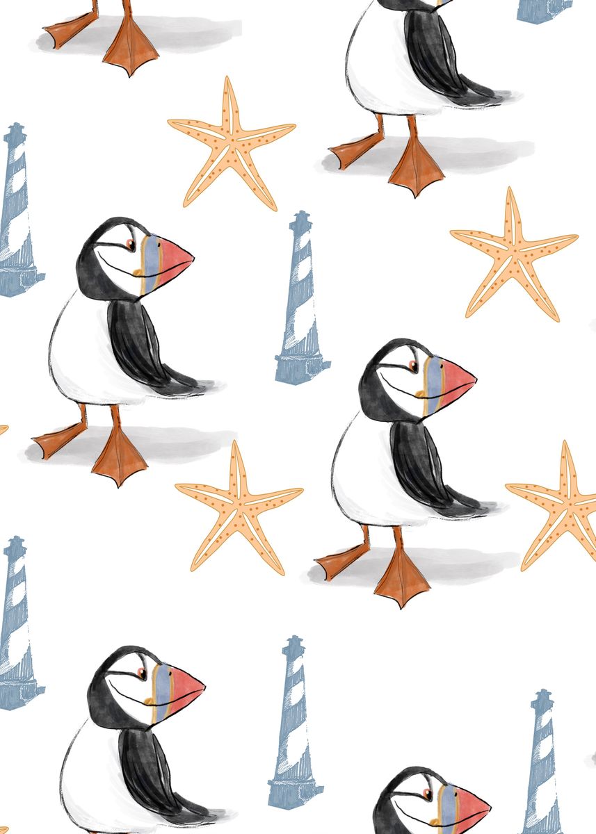 'Puffins pattern design' Poster by Matt Corrigan | Displate