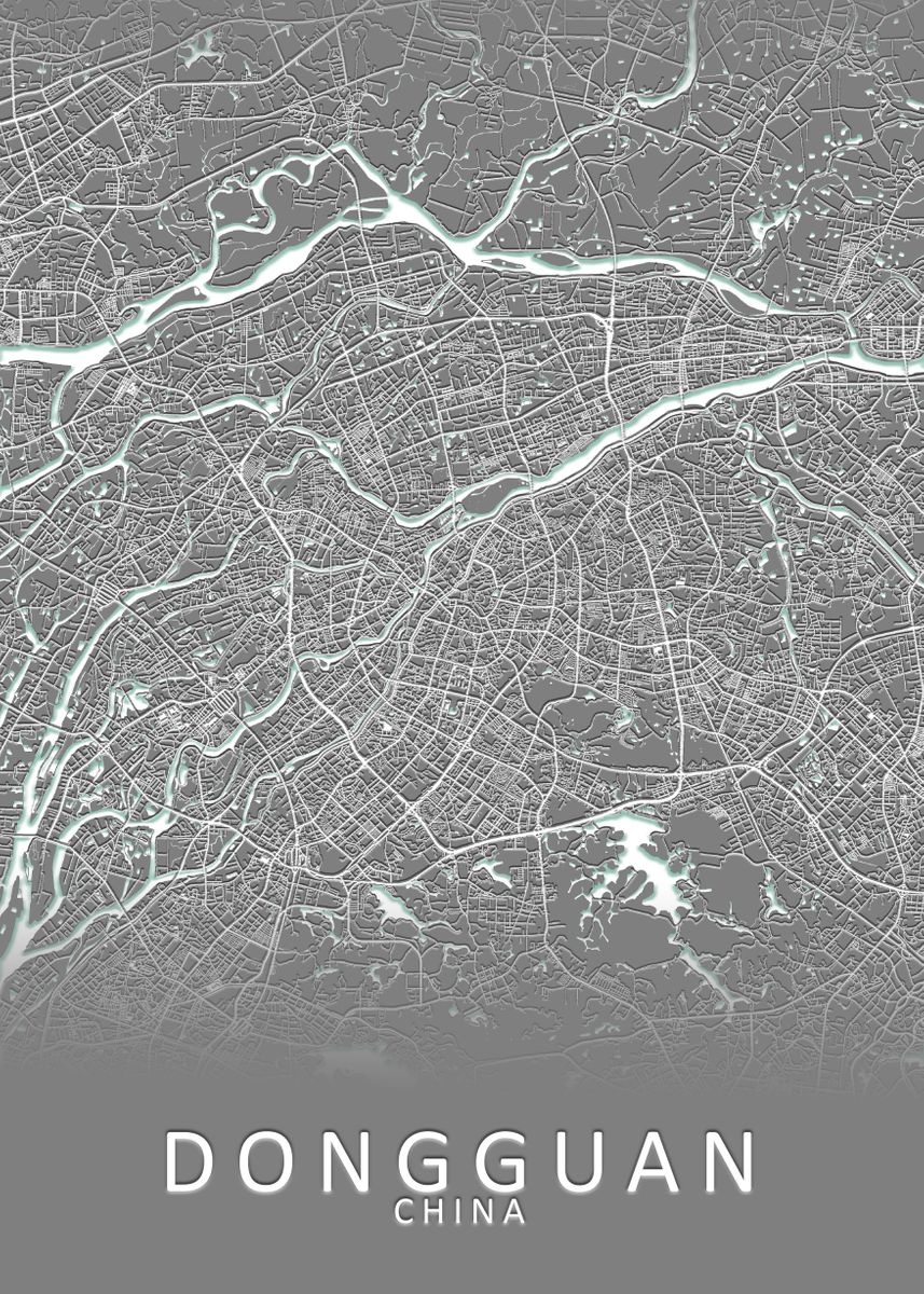 'Dongguan China City Map' Poster, picture, metal print, paint by City ...