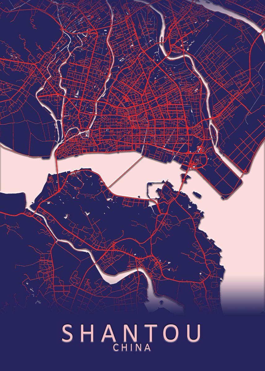 'Shantou China City Map' Poster, picture, metal print, paint by City ...