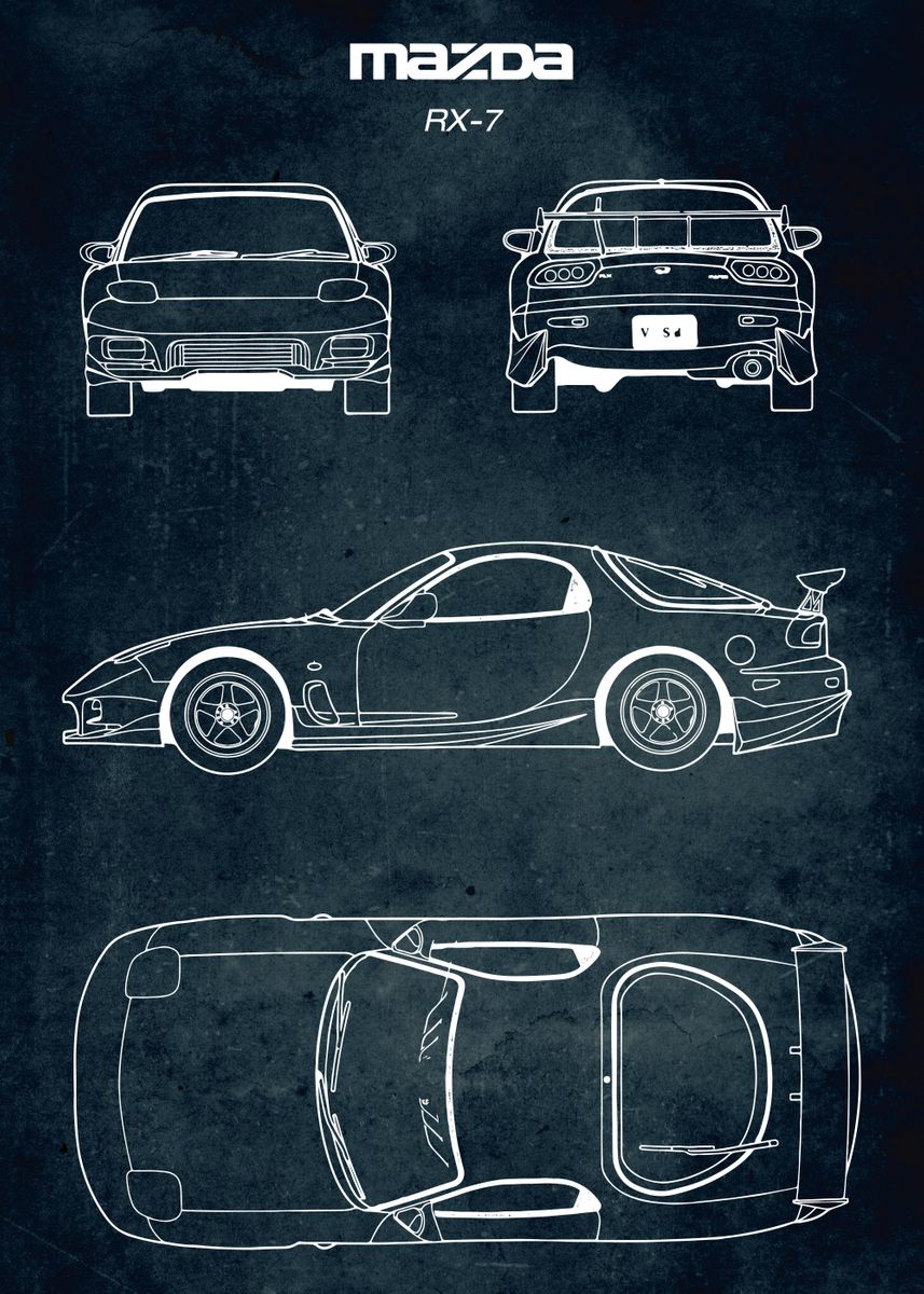 'No140 Mazda RX 7' Poster, picture, metal print, paint by Xavier Vieira ...