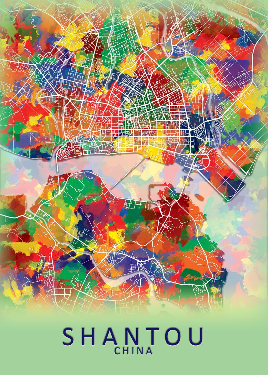 'Shantou China City Map' Poster, picture, metal print, paint by City ...