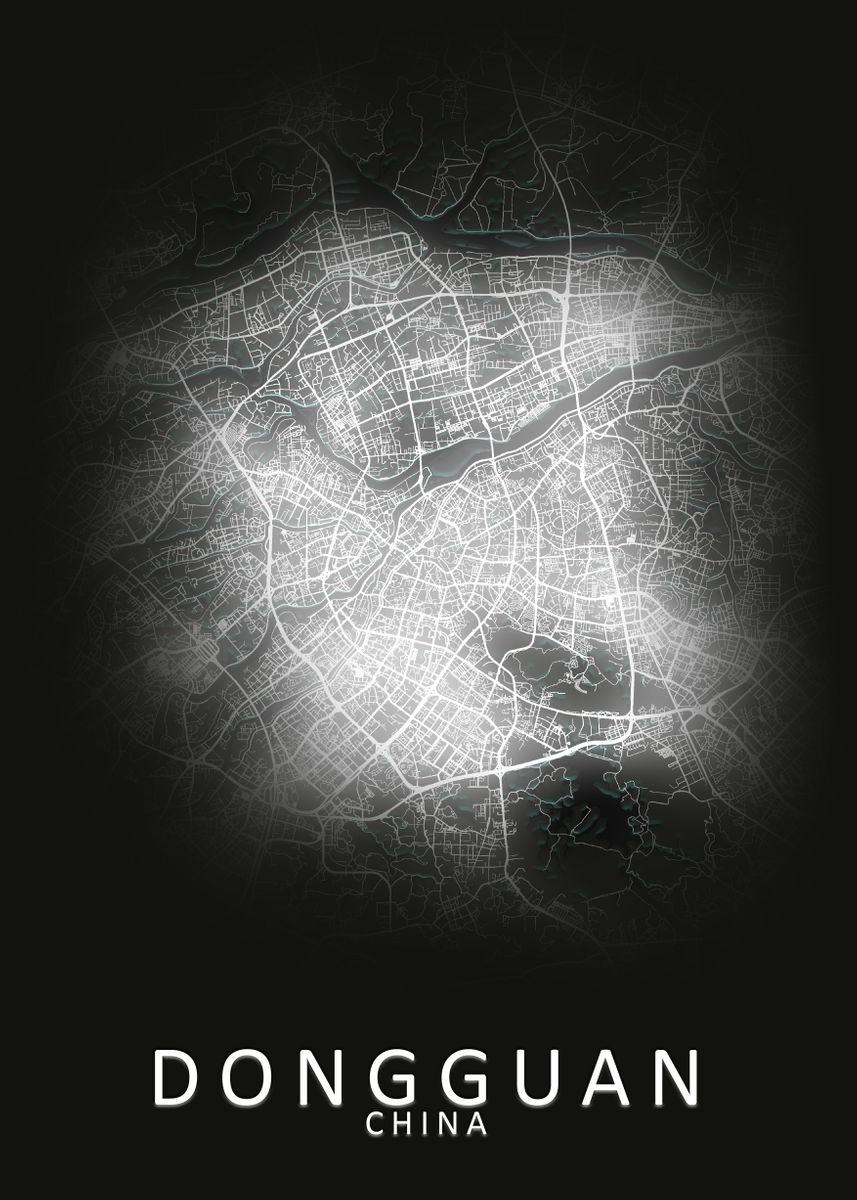 'Dongguan China City Map' Poster, picture, metal print, paint by City ...