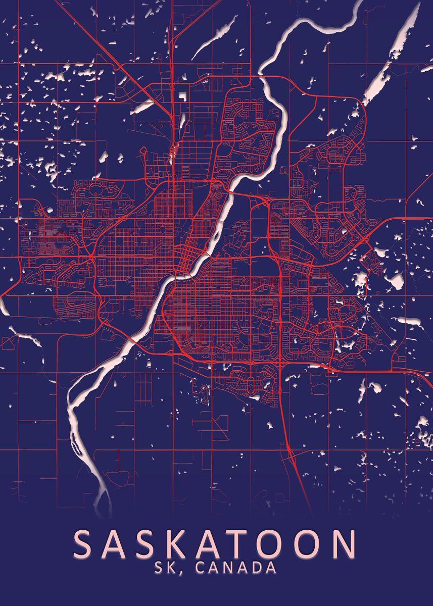 'Saskatoon SK Canada Map' Poster, picture, metal print, paint by City ...
