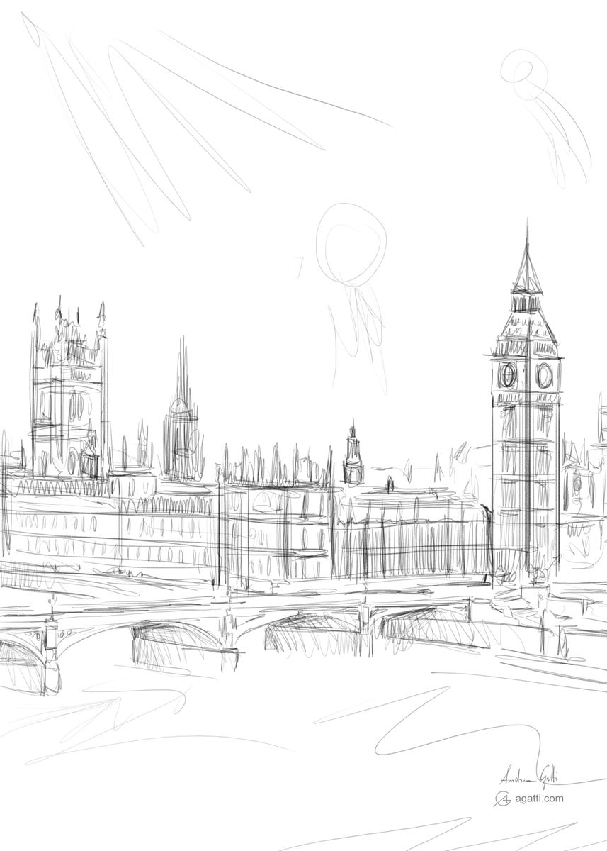 'London portrait drawing' Poster, picture, metal print, paint by Andrea ...