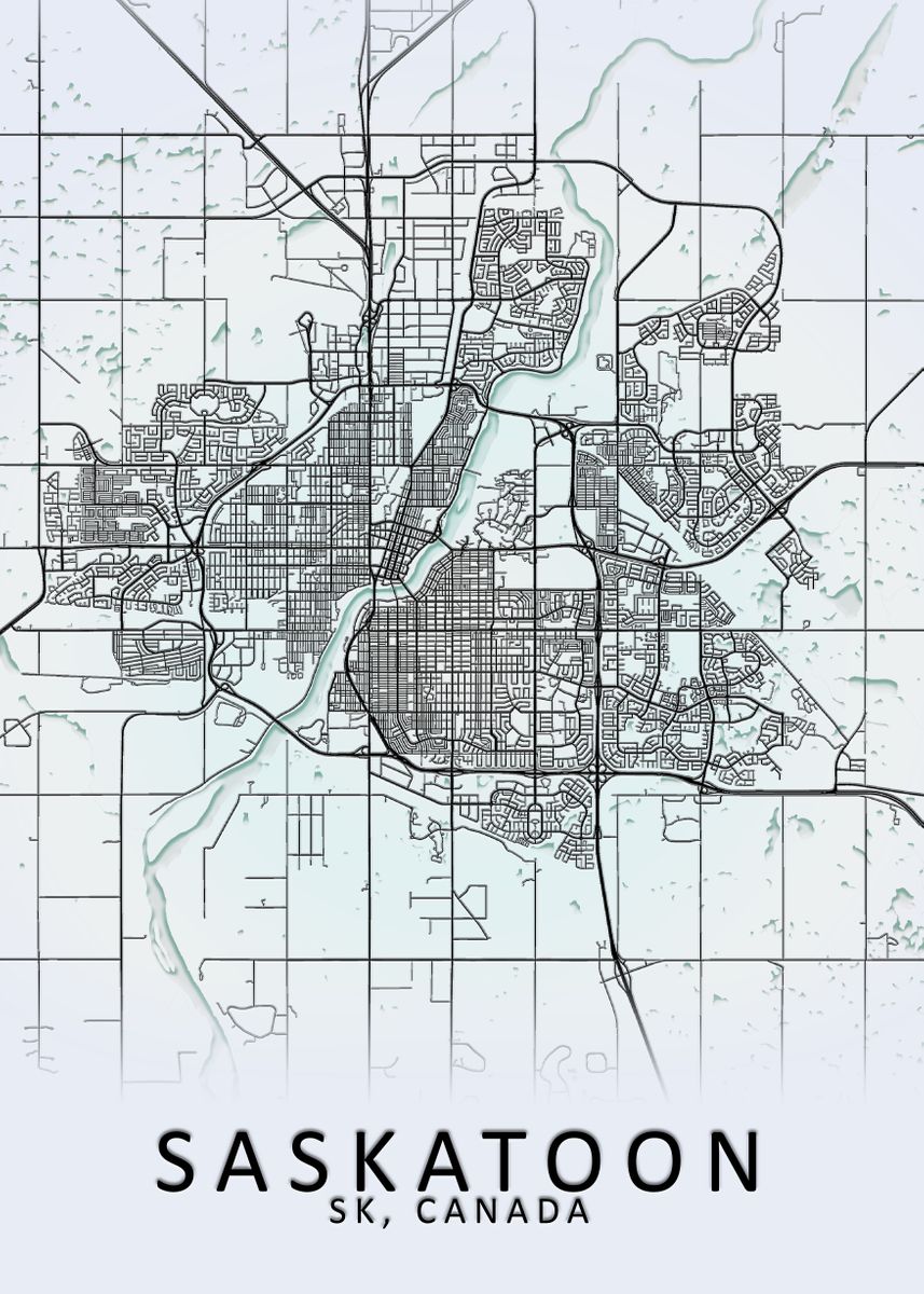 'Saskatoon SK Canada Map' Poster, picture, metal print, paint by City ...