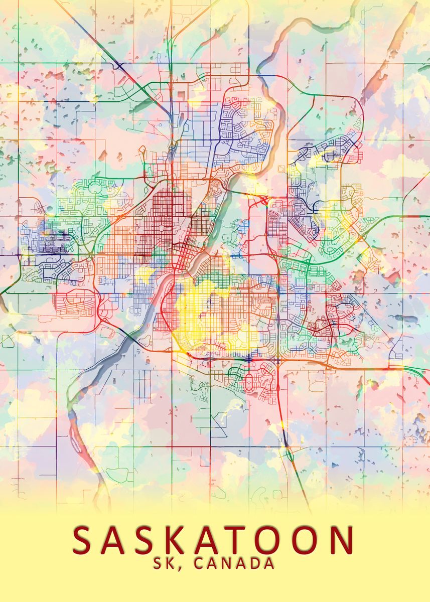 'Saskatoon SK Canada Map' Poster, picture, metal print, paint by City ...