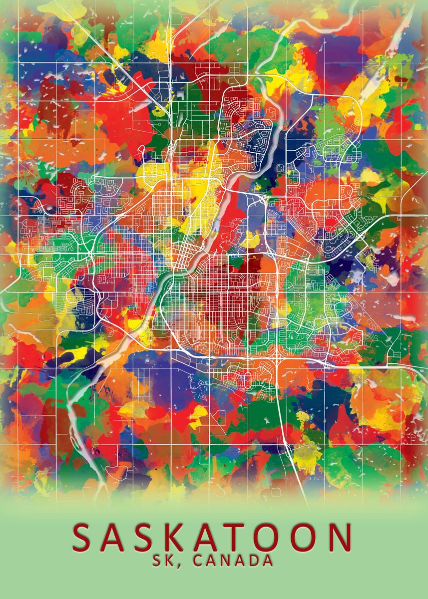 'Saskatoon SK Canada Map' Poster, picture, metal print, paint by City ...