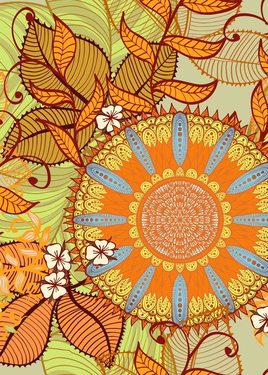 'Hand Drawn Flral Mndala 08' Poster, picture, metal print, paint by ...