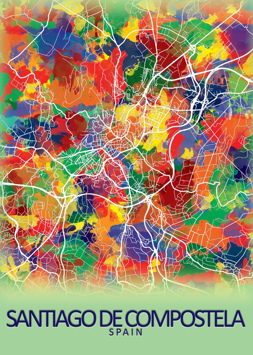 'Santiago de Compostela Map' Poster by City Map Art Prints | Displate
