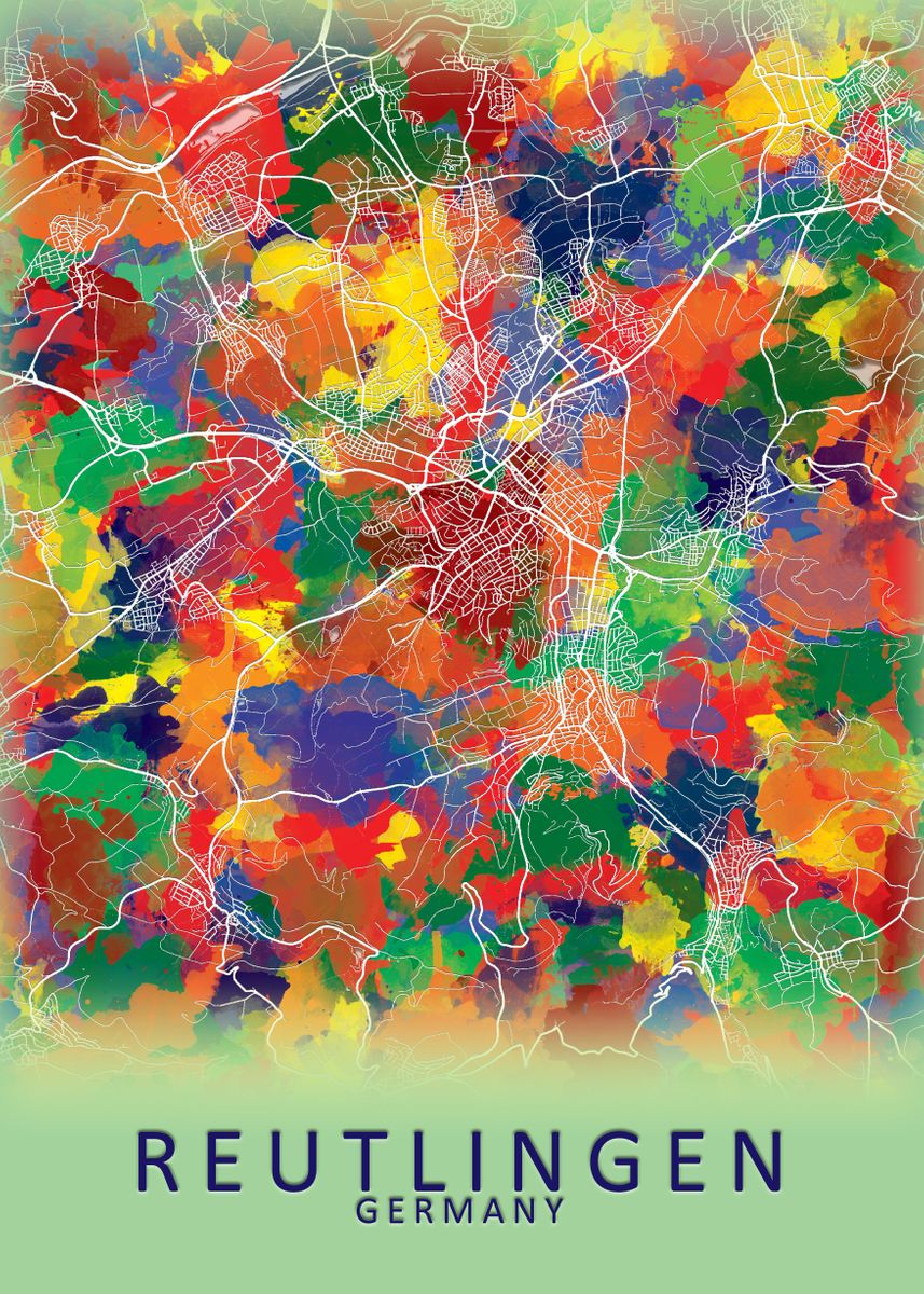 'Reutlingen Germany Map' Poster, picture, metal print, paint by City ...