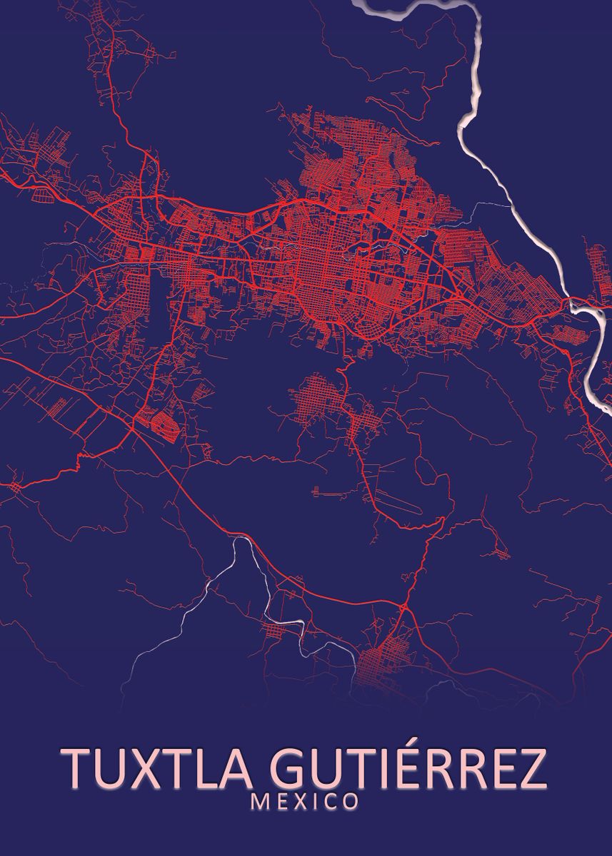 'Tuxtla Gutierrez City Map' Poster by City Map Art Prints | Displate