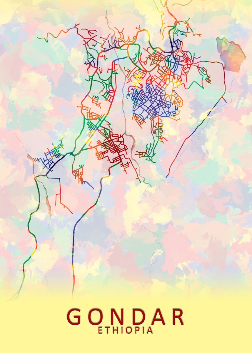 'Gondar Ethiopia City Map' Poster, picture, metal print, paint by City ...