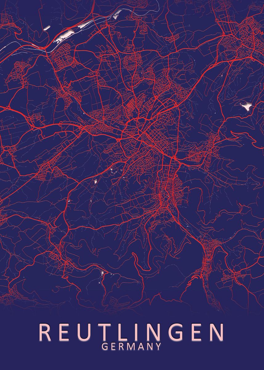 'Reutlingen Germany Map' Poster, picture, metal print, paint by City ...