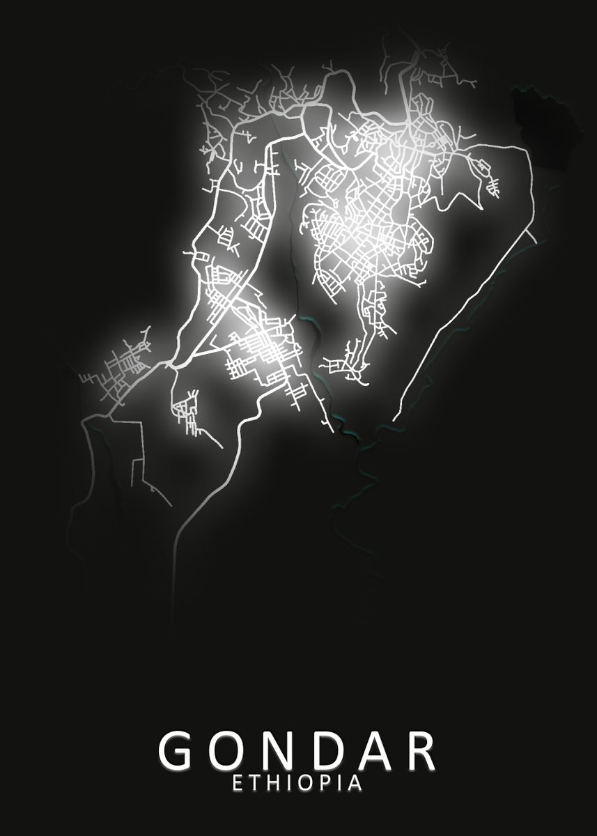 'Gondar Ethiopia City Map' Poster, picture, metal print, paint by City ...