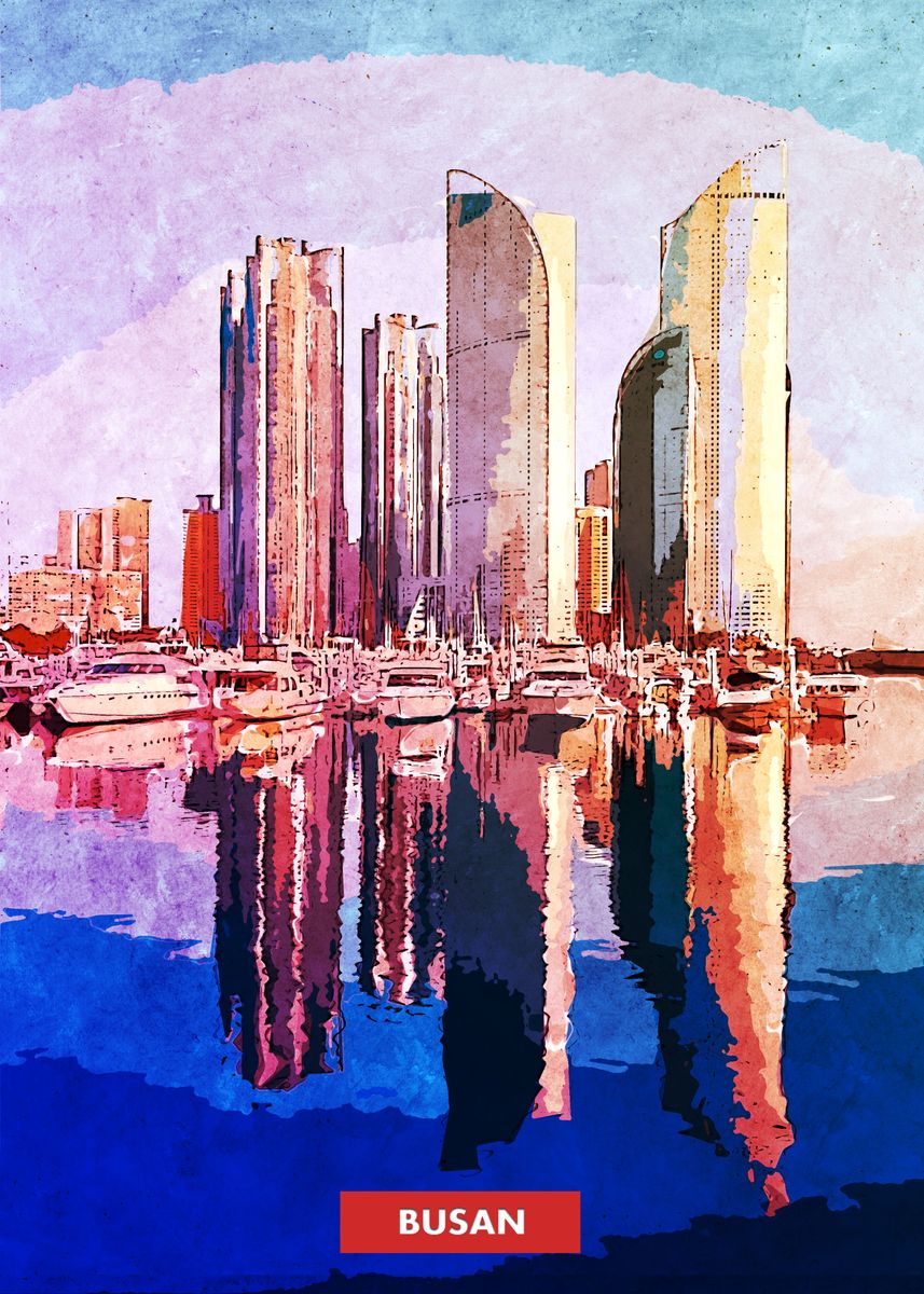 'Busan City Skyline' Poster, picture, metal print, paint by Maksymilian ...