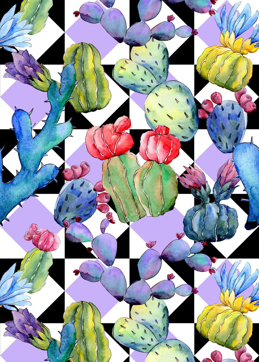 'Cactus Abstract Watercolor' Poster, picture, metal print, paint by ...
