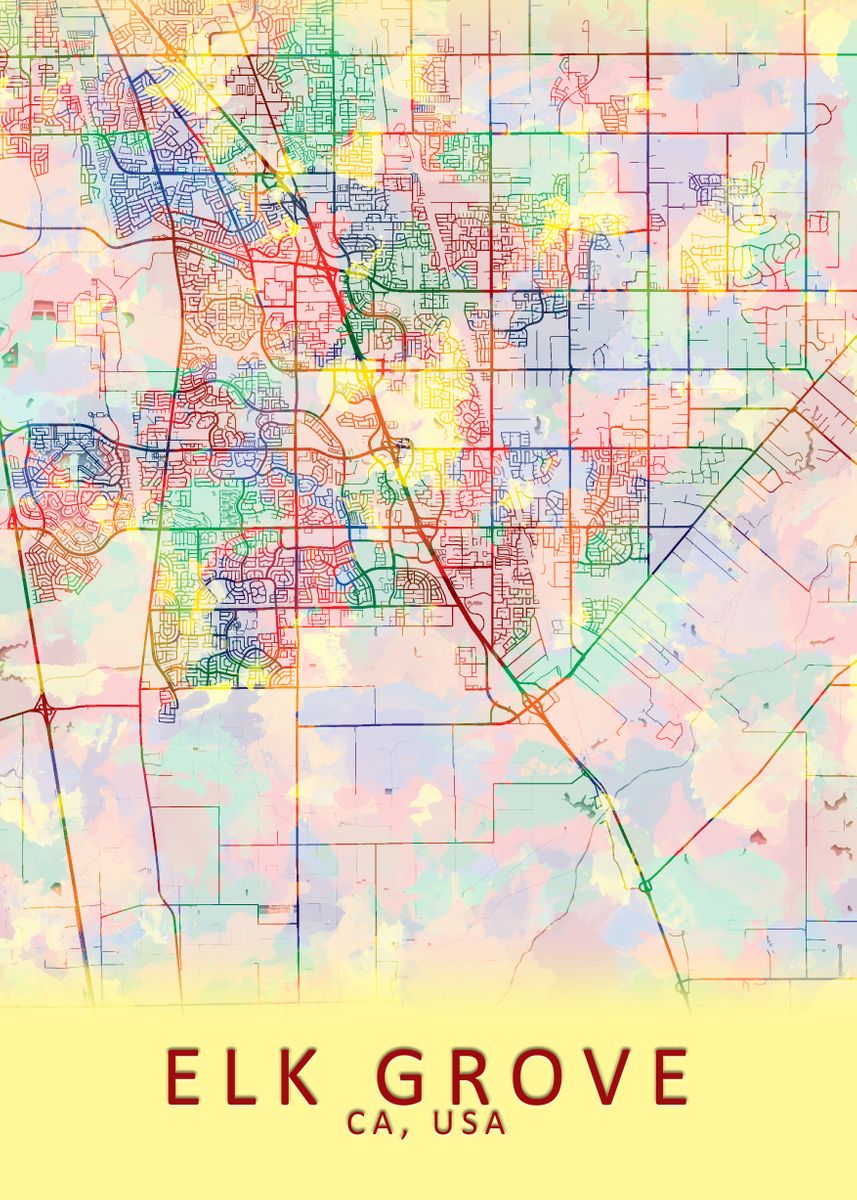 'Elk Grove CA USA City Map' Poster, picture, metal print, paint by City ...