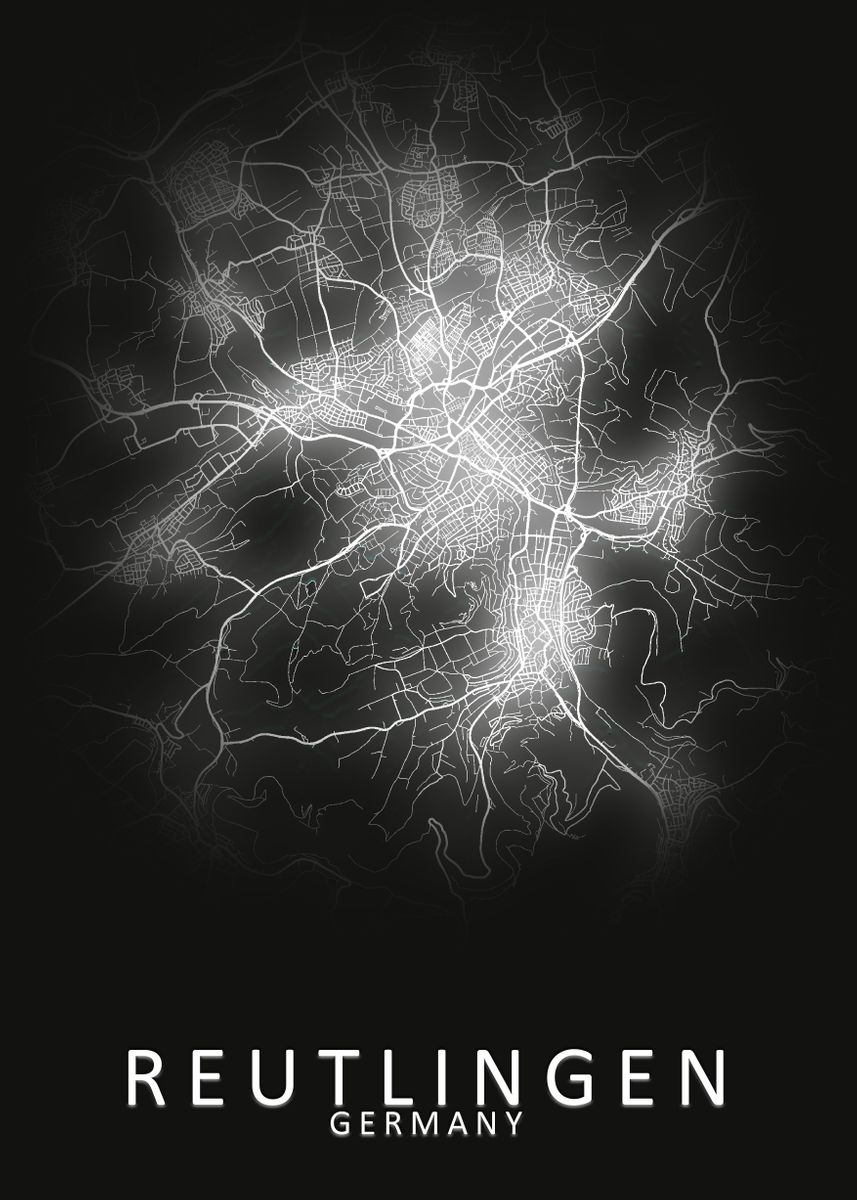 'Reutlingen Germany Map' Poster, picture, metal print, paint by City ...