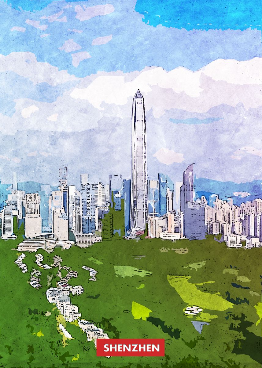 'Shenzhen City Skyline' Poster, picture, metal print, paint by ...