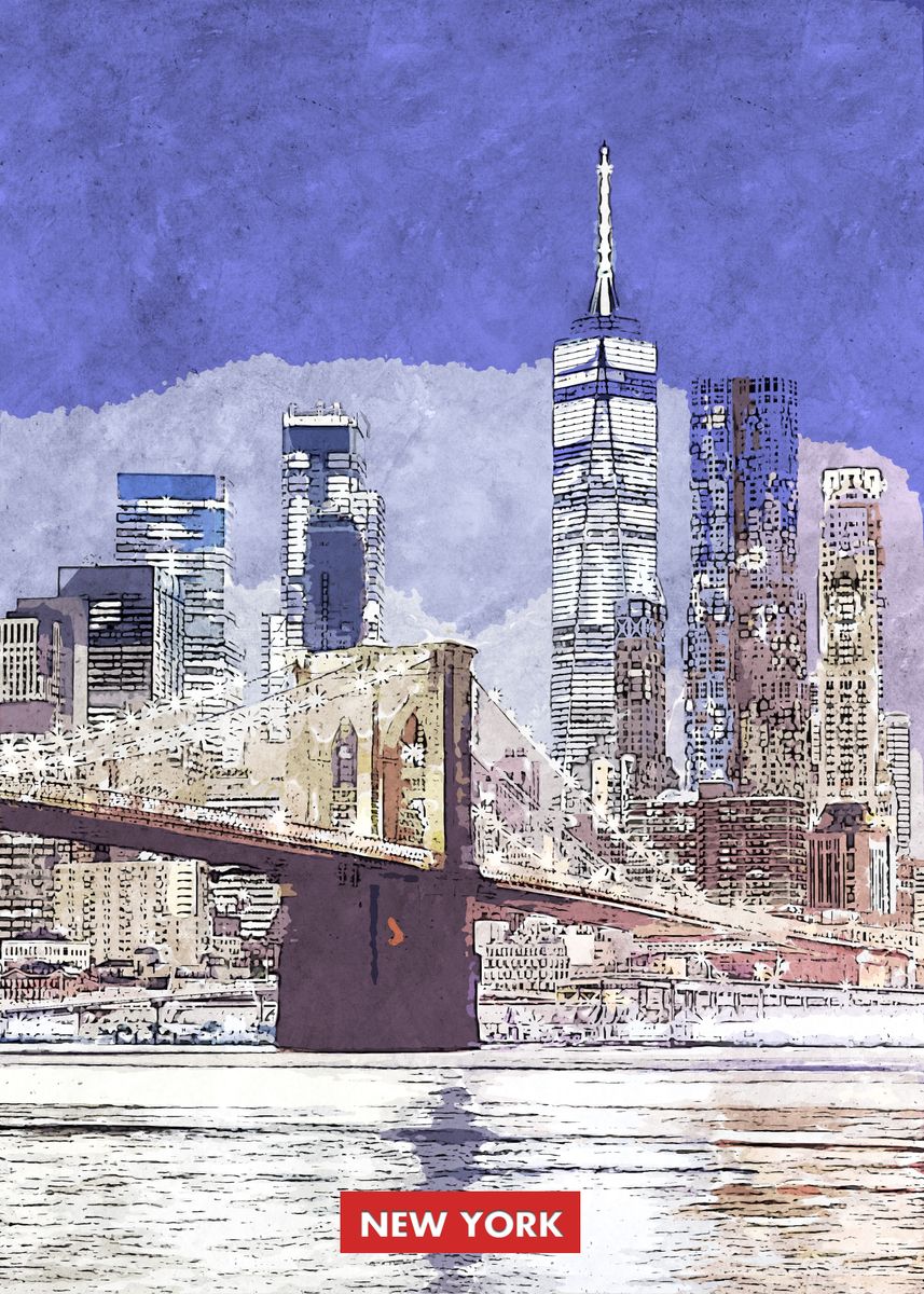 'New York City Skyline' Poster by Maksymilian Kulig | Displate