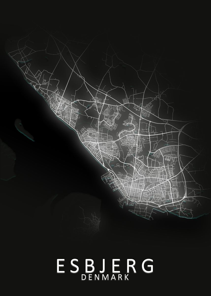 'Esbjerg Denmark City Map' Poster, picture, metal print, paint by City ...