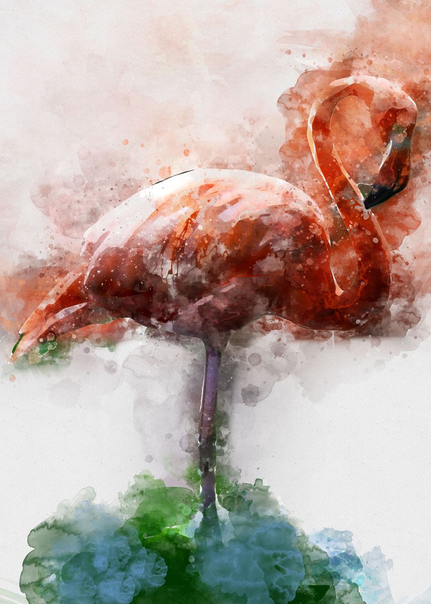 'Flamingo Watercolor Art' Poster by Dedy Rahmanto | Displate