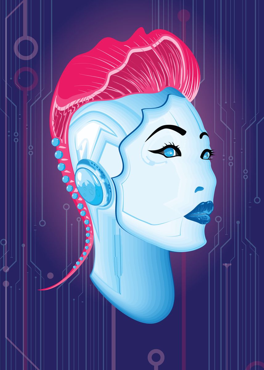 'Cyber chick 001' Poster, picture, metal print, paint by Grey Matter ...