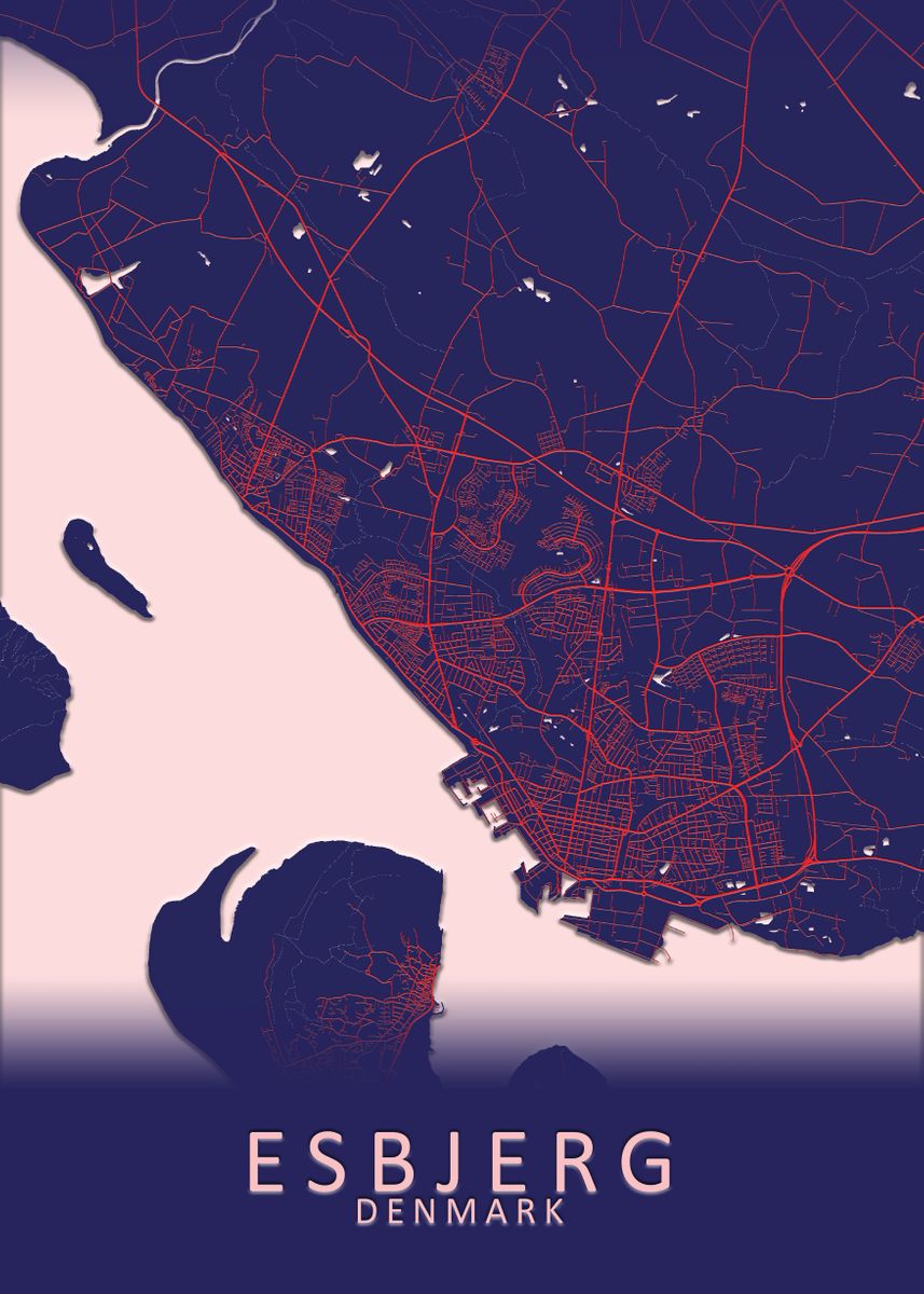 'Esbjerg Denmark City Map' Poster, picture, metal print, paint by City ...