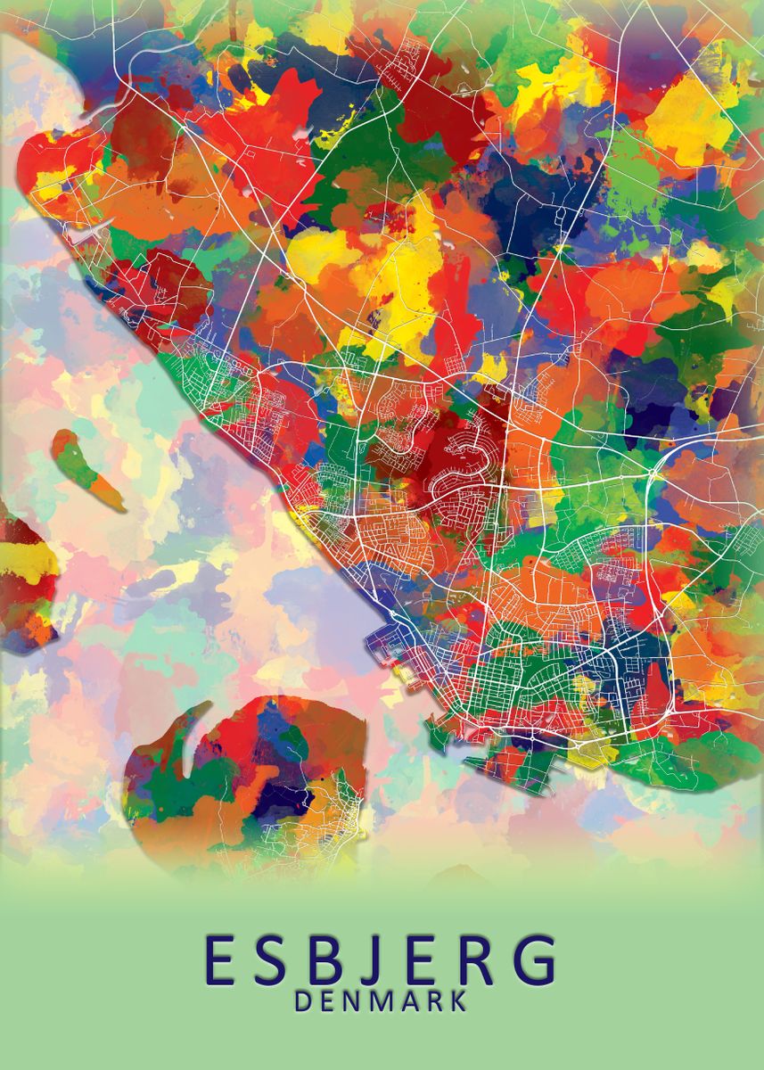 'Esbjerg Denmark City Map' Poster, picture, metal print, paint by City ...