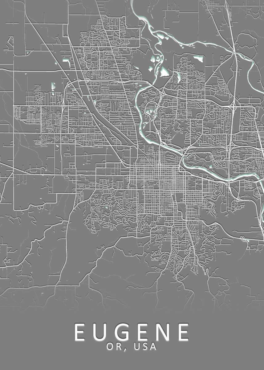 'Eugene OR USA City Map' Poster, picture, metal print, paint by City ...