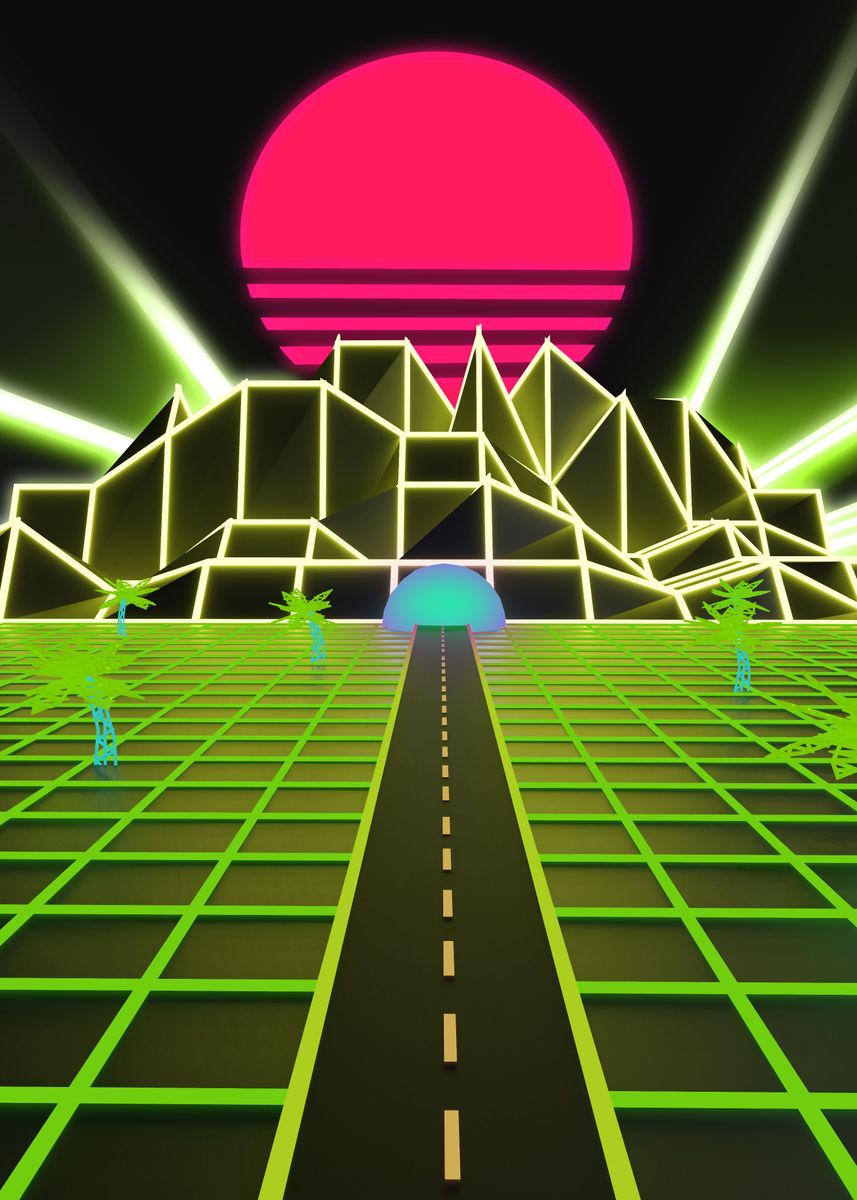 'Neon road' Poster, picture, metal print, paint by OccultFX | Displate