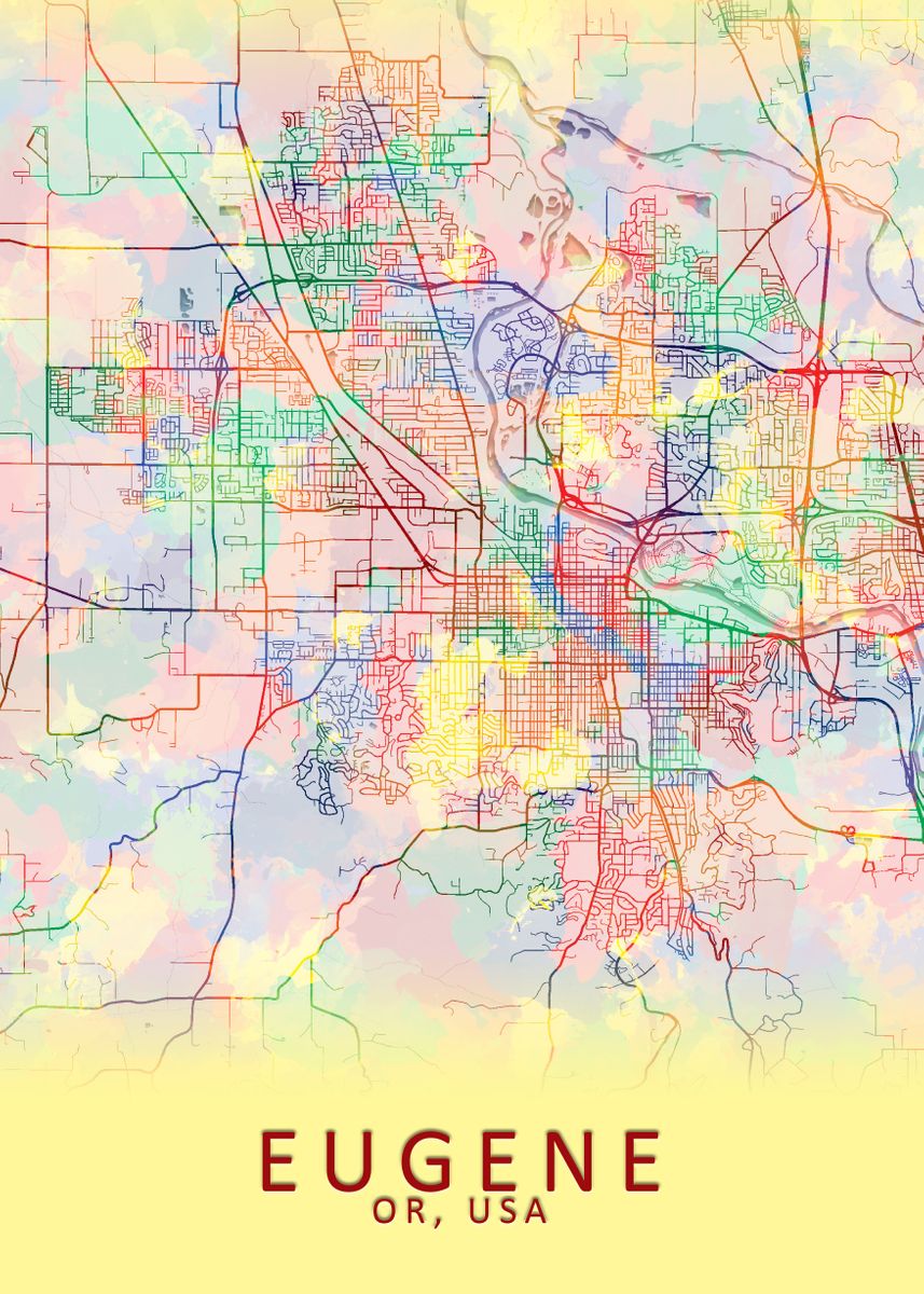 'Eugene OR USA City Map' Poster, picture, metal print, paint by City ...