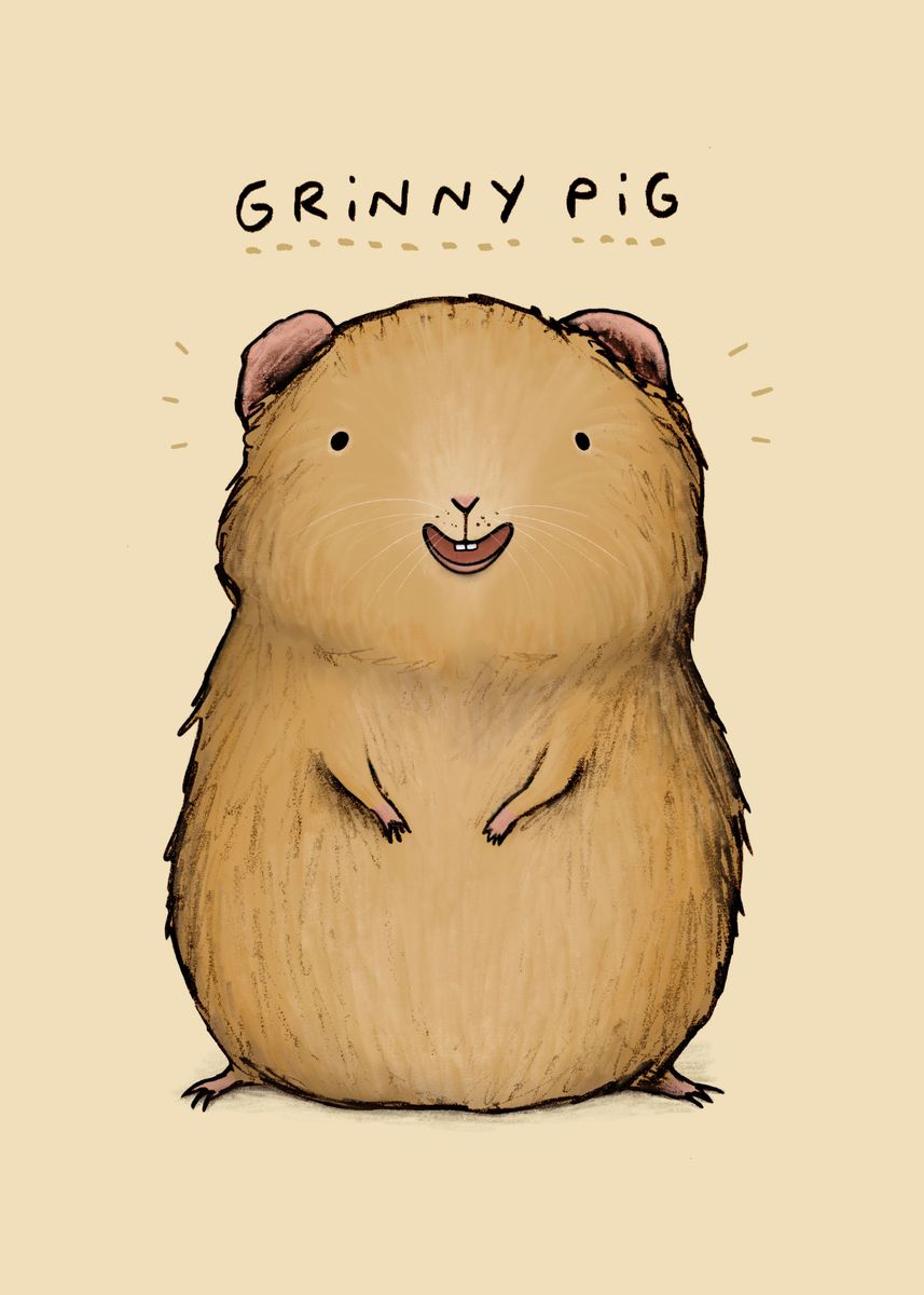 'Grinny Pig' Poster, picture, metal print, paint by Sophie Corrigan ...