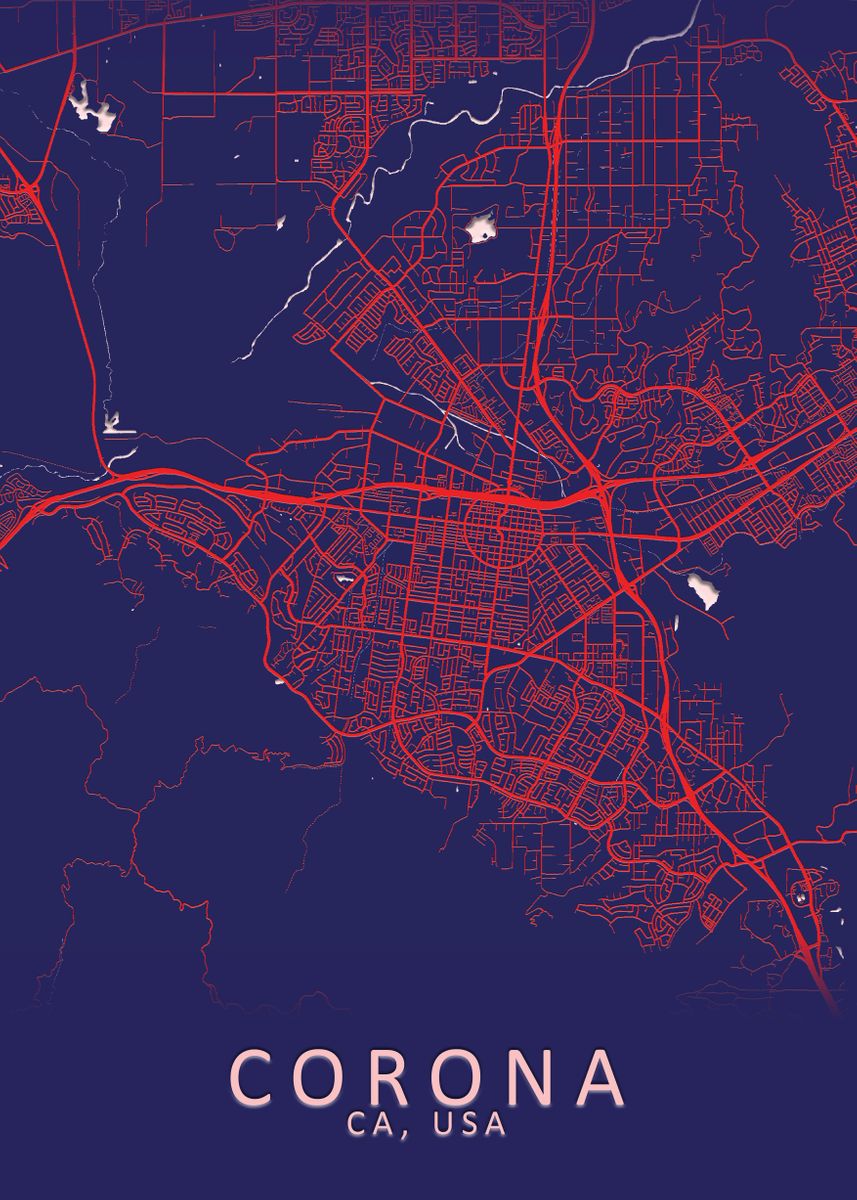 'Corona CA USA City Map' Poster, picture, metal print, paint by City ...