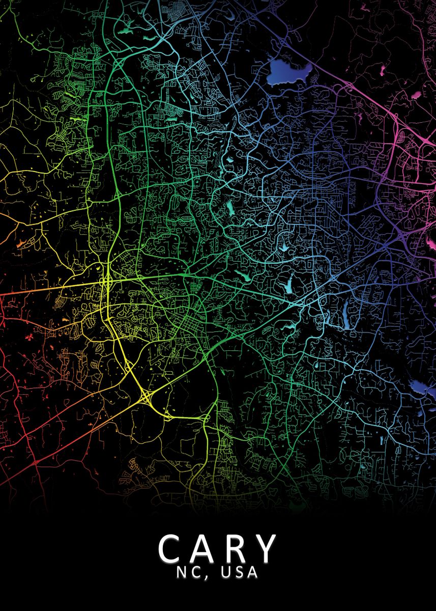 'Cary NC USA City Map' Poster, picture, metal print, paint by City Map ...