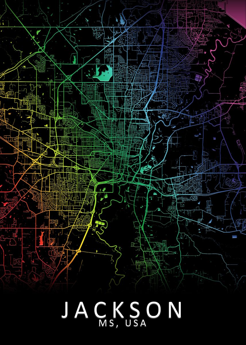 'Jackson MS USA City Map' Poster, picture, metal print, paint by City ...