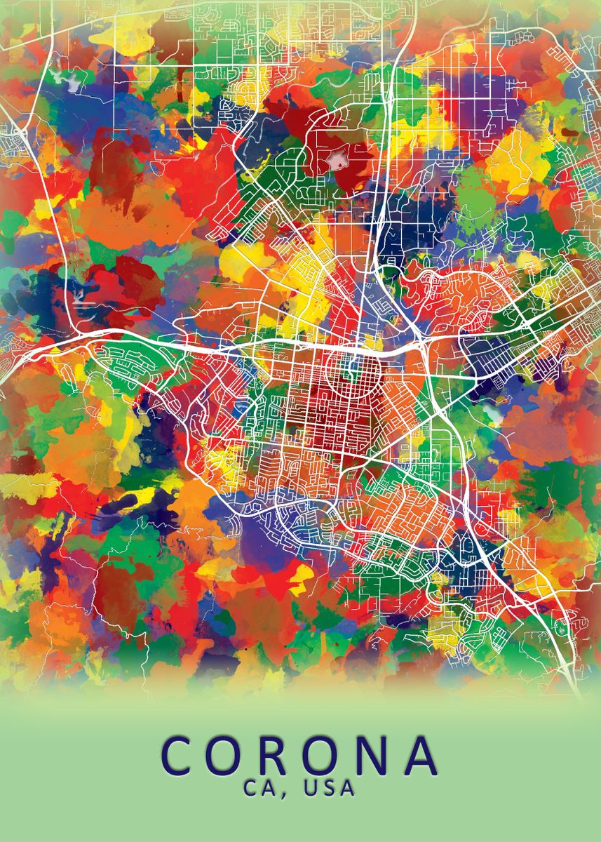 'Corona CA USA City Map' Poster, picture, metal print, paint by City ...