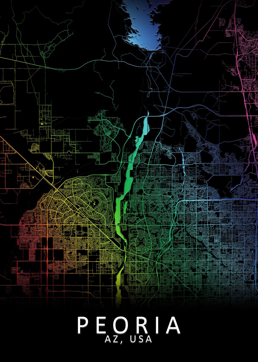 'Peoria AZ USA City Map' Poster, picture, metal print, paint by City ...