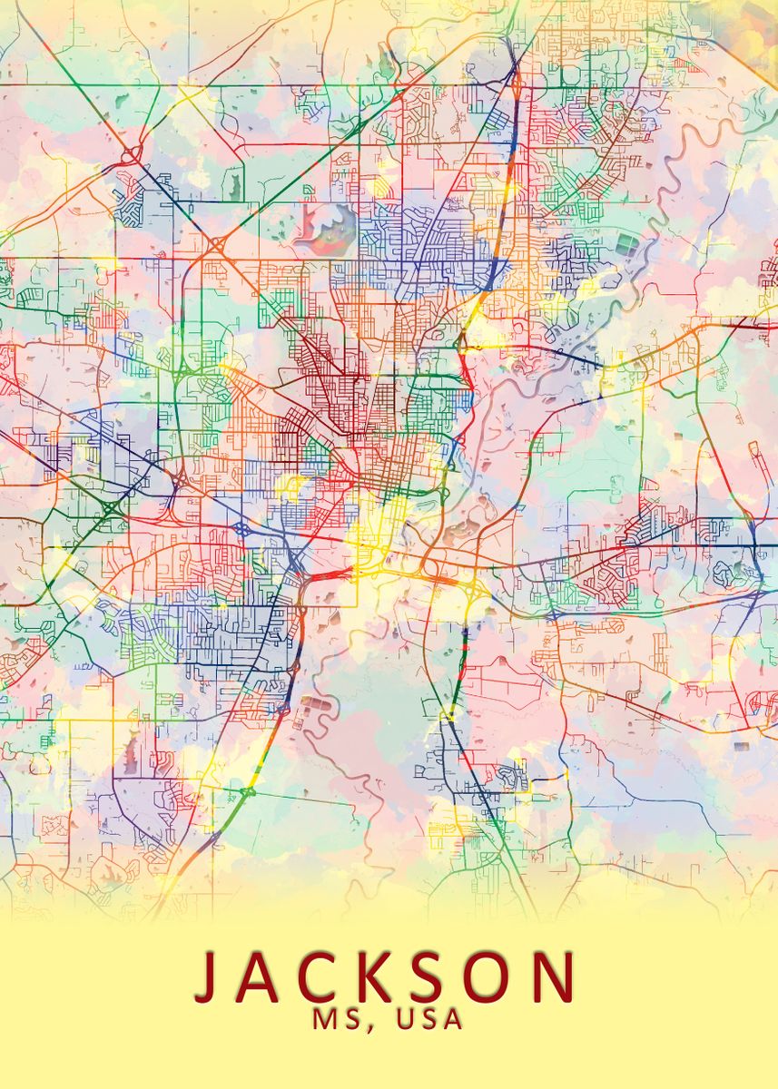 'Jackson MS USA City Map' Poster, picture, metal print, paint by City ...
