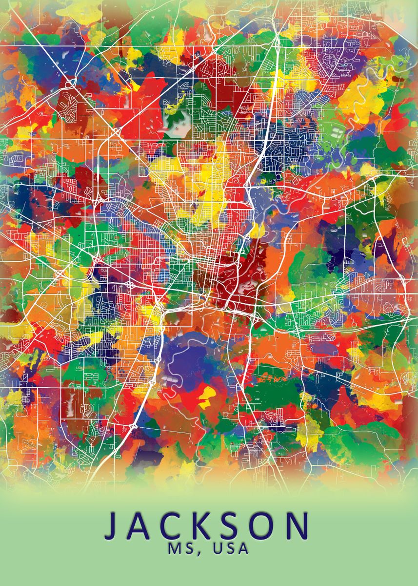 'Jackson MS USA City Map' Poster, picture, metal print, paint by City ...